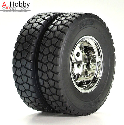 1/14 Tamiya Scania/Volvo/Mercedes-Benz 6x4 Truck Rear Tyres & Rim Set ...