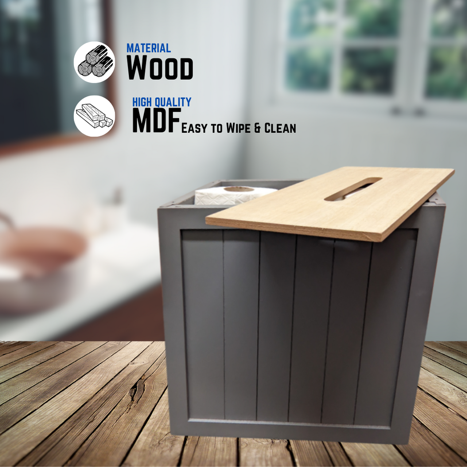 Slimline Wooden Multi purpose Bathroom Storage Unit With Lid Toiletry ...