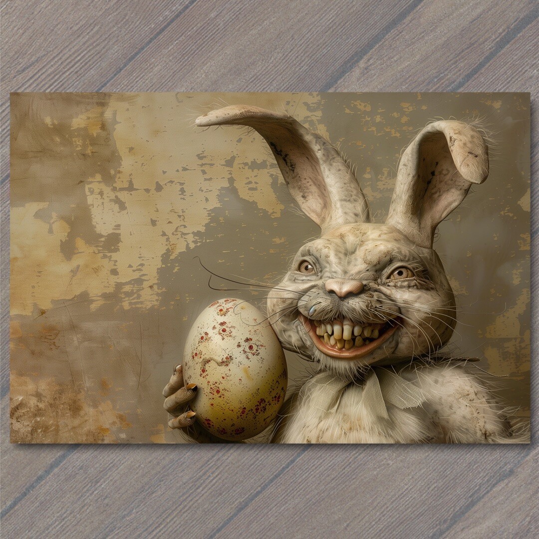 POSTCARD Rabbit Weird Creepy Vibe Easter Bunny Scary Mask Cult Strange ...