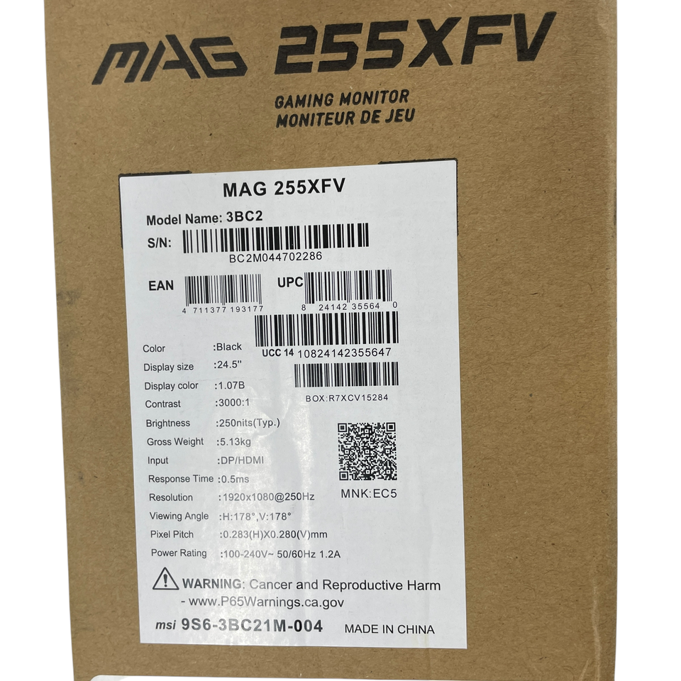 MSI MAG 255XFV 25" Gaming Monitor FHD 1920x1080 0.5ms 250Hz Black #D5640 (TC) 824142355640| eBay