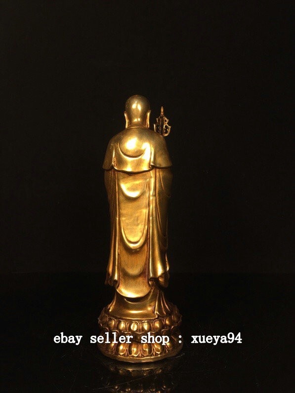 11" Old Bronze Gilt Tang Seng San Zang Ksitigarbha Boddhisattva Buddha ...