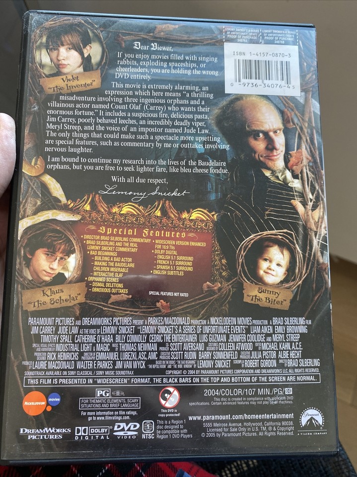Lemony Snickets A Series of Unfortunate Events (DVD, 2005, Widescreen ...