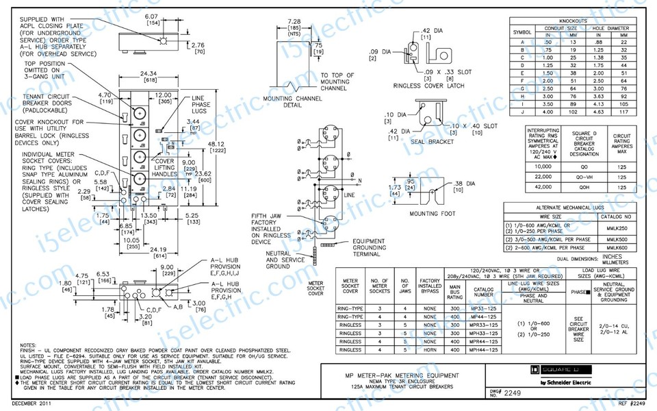 Square D MP33125 300 Amp 3 Gang 125A Meter OH/UG MP33-125 as WEP3311 ...
