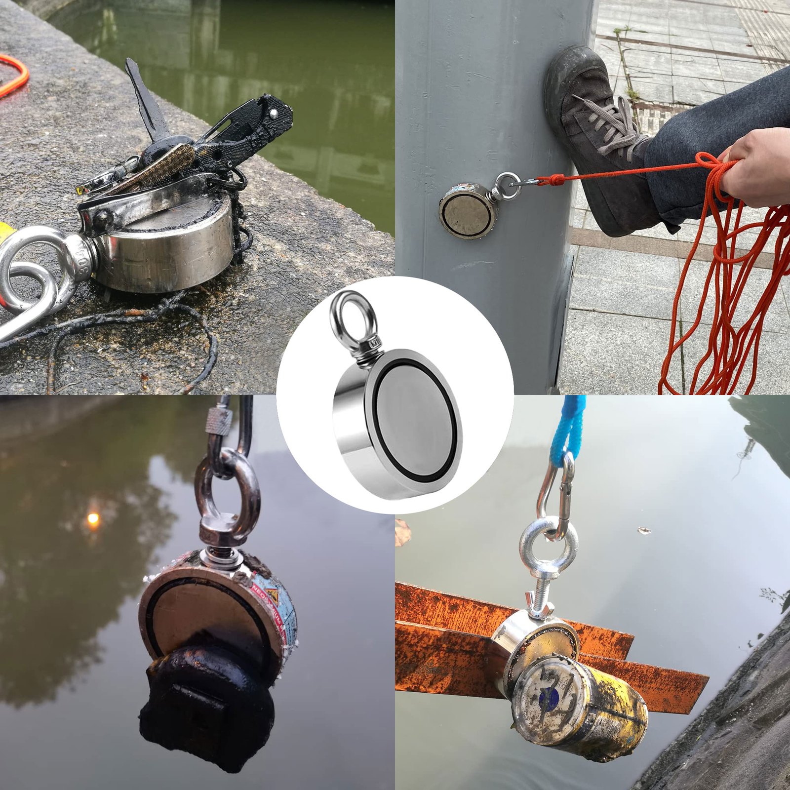 800LBS Double Sided Fishing Magnet Rope Kit Super Strong Neodymium ...