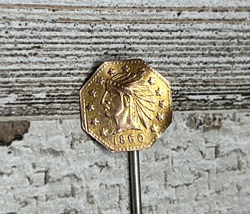 1860 INDIAN HEAD CALIFORNIA 1/2 GOLD COIN TOKEN STICK PIN RARE | eBay