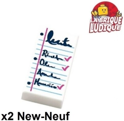 Lego 2x Tile decorated 1x2 notepad bloc note liste papier blanc ...