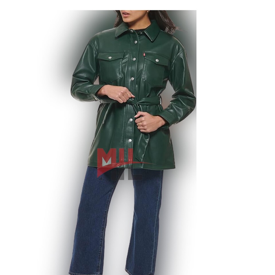 Handmade Women Dark Green Genuine Leather Jacket, Button With Pocket ...