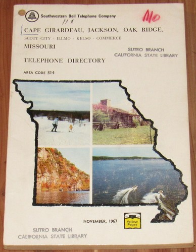 1967 MISSOURI TELEPHONE DIRECTORY, AREA CODE 314, CAPE GIRARDEAU ...