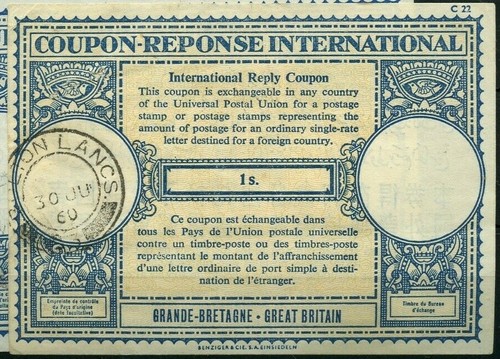 GREAT BRITAIN LONDON Type XVII, 1S, 1960 International Reply Coupon IRC ...
