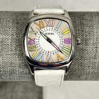 Honora Watch Womens 35mm Colorful Pearl Dial Date Silver Tone New ...