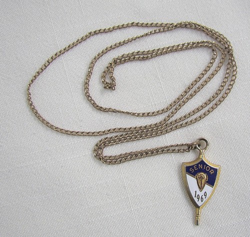 Vtg Jostens 1969 Senior Key Pendant Necklace Blue/White/Gold with ...