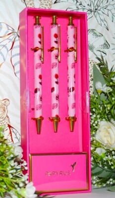 NIB SEALED Papyrus BEAUTIFUL FLORAL PINK SET OF 3 CLICK PENS BLACK INK ...