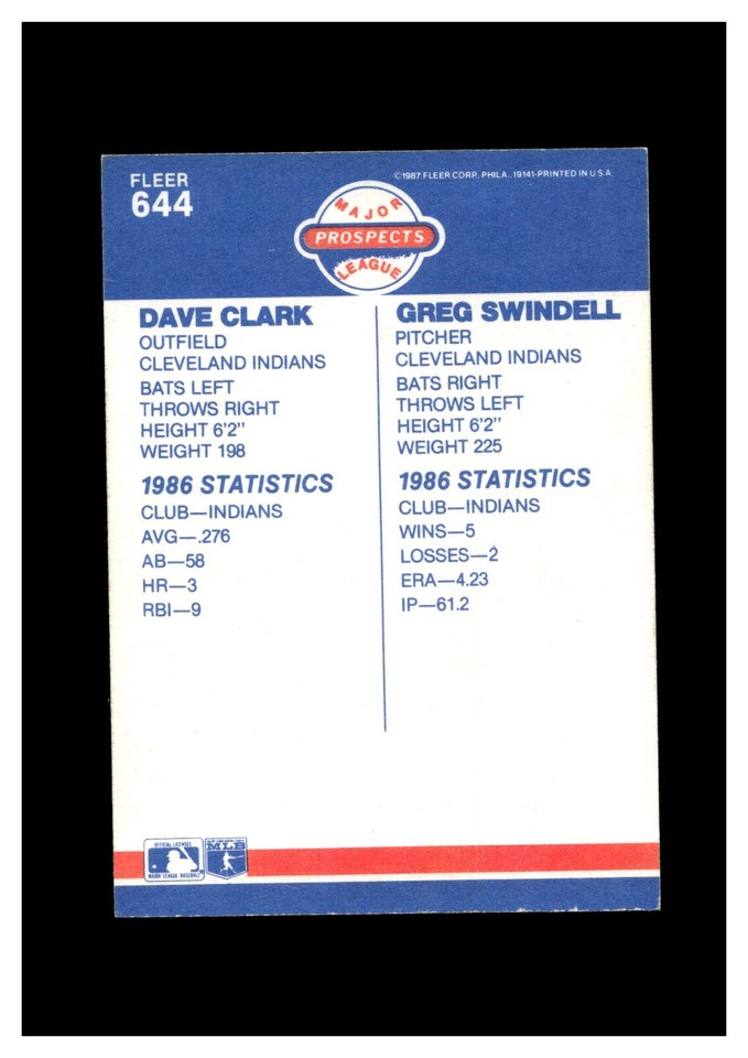 1987 Fleer #644 Dave Clark Greg Swindell RC Autographed Signed ...