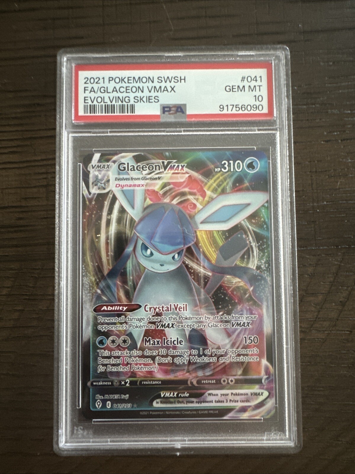 PSA 10 GEM MINT Glaceon VMAX Ultra Rare Holo Evolving Skies Pokemon 041 ...