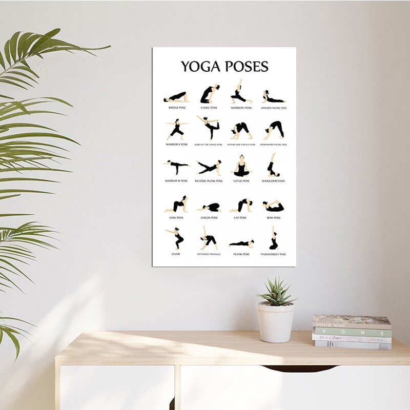 Yoga Poses Reference Chart Poster Canvas Cool Wall Decor 36x24 Living ...