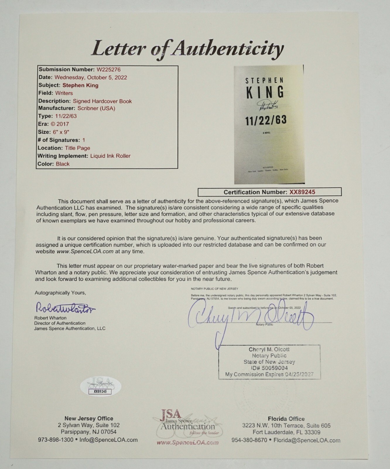 *SIGNED* FINE 1ST/1ST EDITION ~ 11/22/63 ~ STEPHEN KING (JFK storyline ...