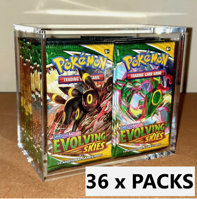 36 Packs x Pokemon Evolving Skies Booster Packs + Acrylic Case Booster ...