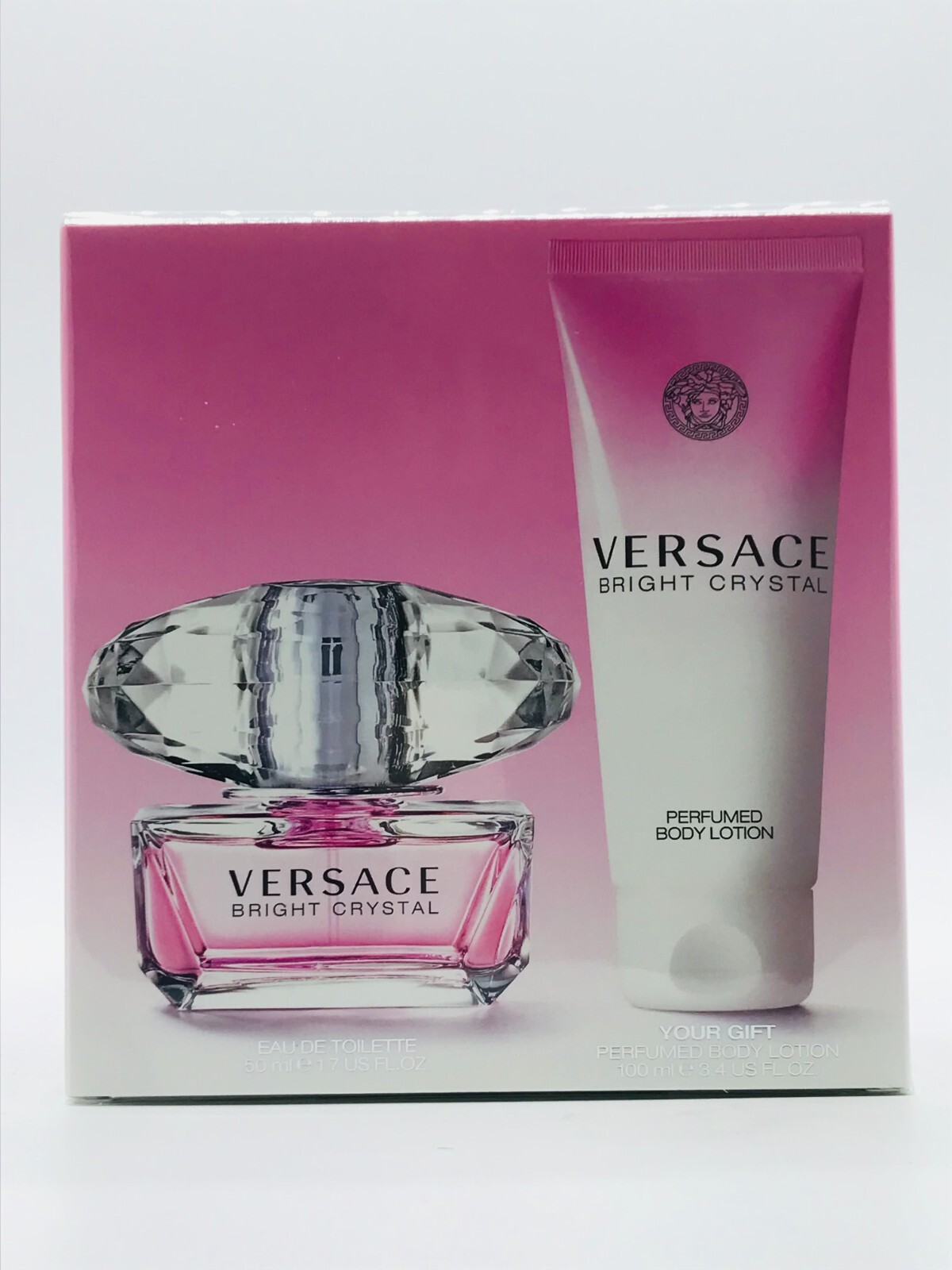 Versace Bright Crystal 2pc Set Perfume edt Spray 1.7 oz Body Lotion 3.4 ...
