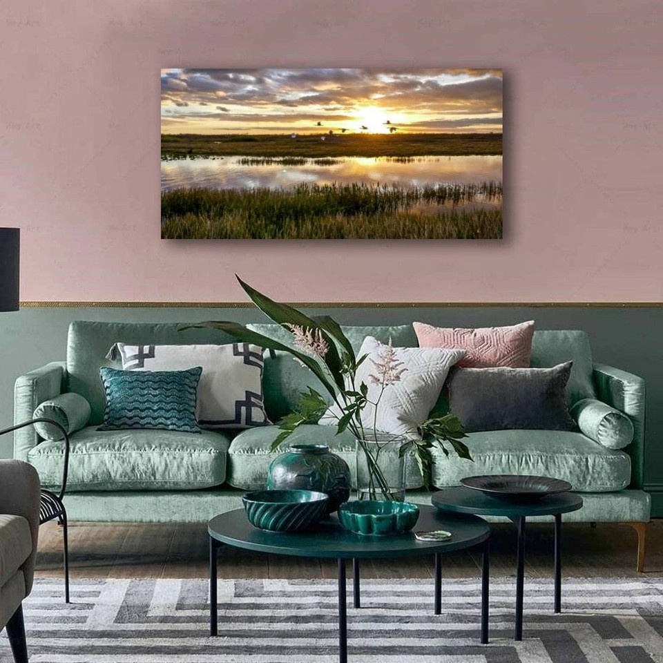Large Canvas Wall Art birds in the sunset swamp cypress tree swamp ...