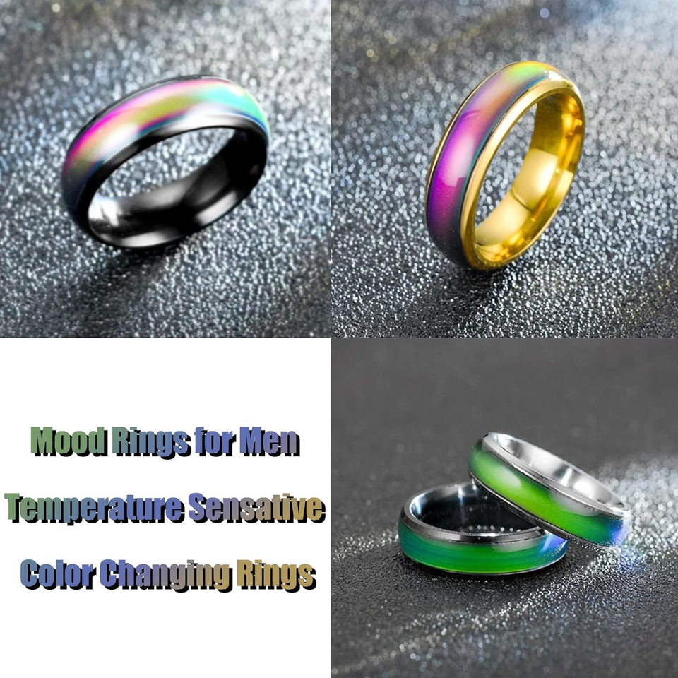Mood Rings for Men Temperature Sensative Color Changing Rings Stainless ...