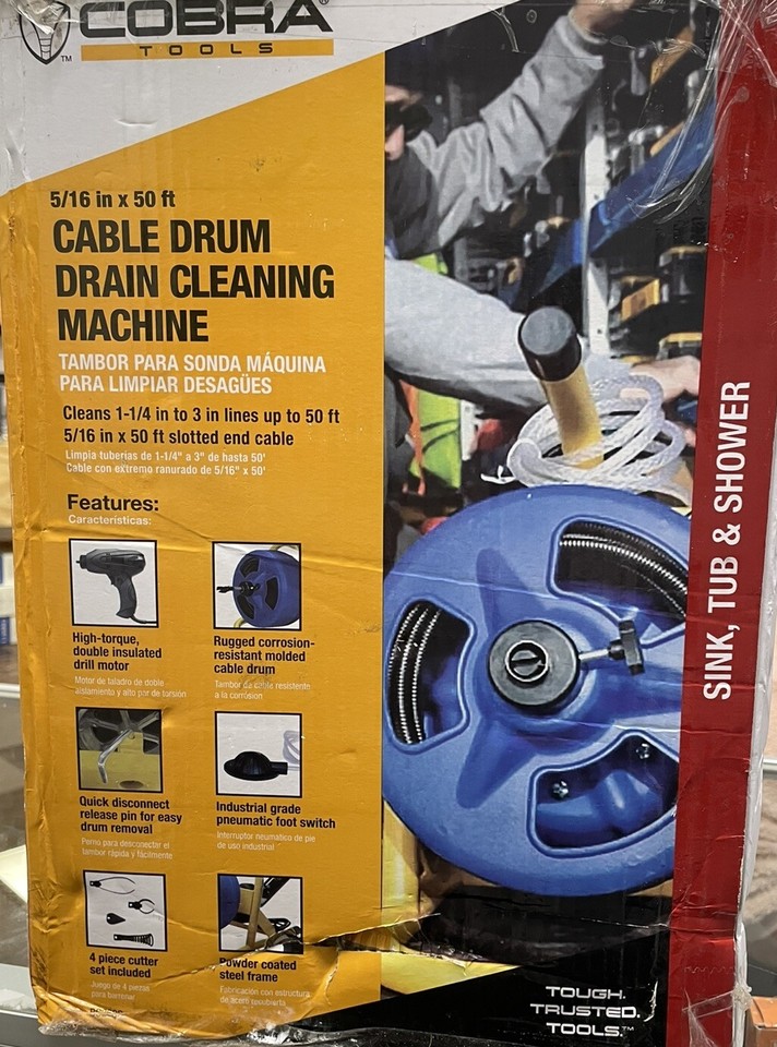 Cobra 5/16 in. x 50 ft. Cable Drum Drain Cleaning Machine - BC260C | eBay