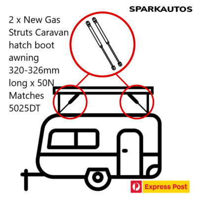 2 x New Gas Struts Caravan hatch boot awning 325mm long x 50N Matches ...
