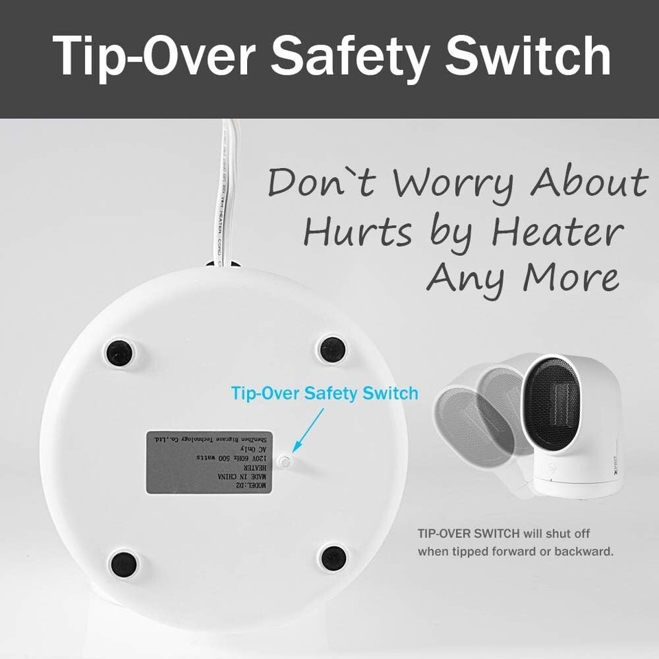 Desktop Space Heater Cute Design Ceramic Heater w/Auto Oscillating ...