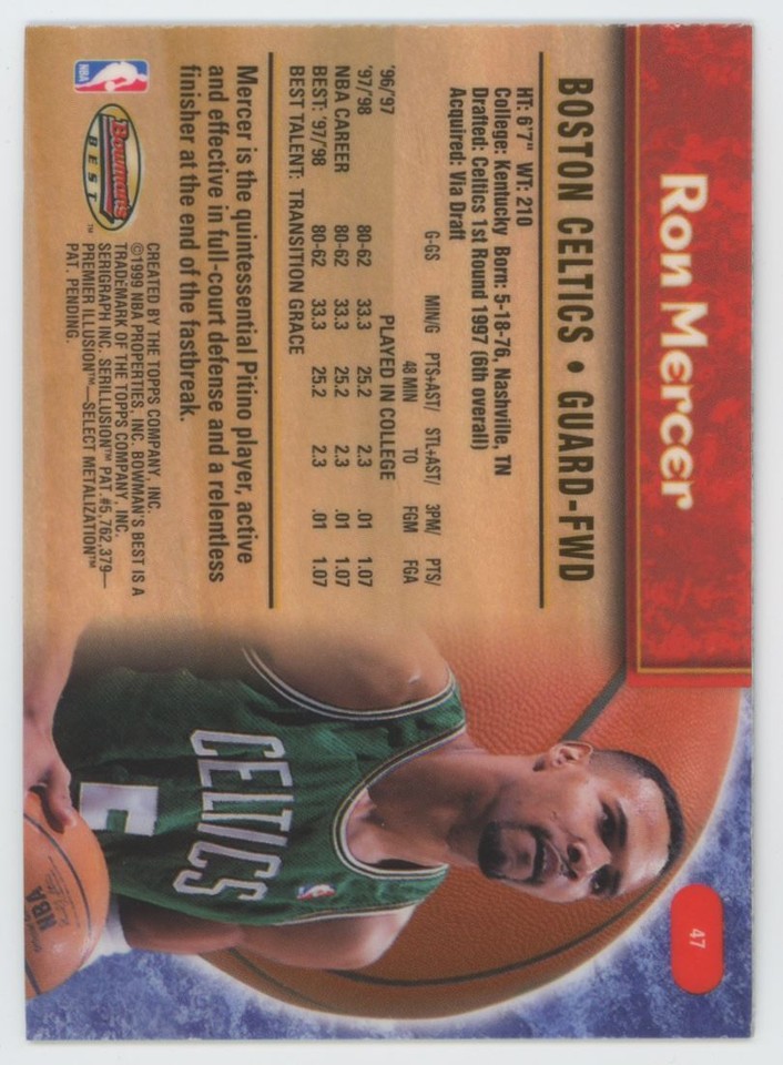 1999-00 Bowman's Best Ron Mercer Boston Celtics #47 | eBay