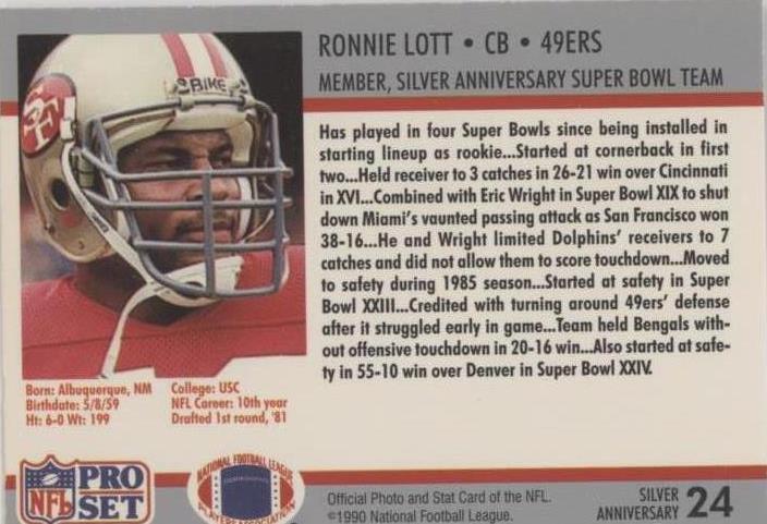 1990 Pro Set Super Bowl XXV Binder Set Ronnie Lott #24 for sale | eBay