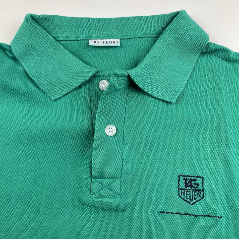 2 x TAG Heuer Polo Shirts Mens M & S Red Green Embroidered Logo Cotton ...