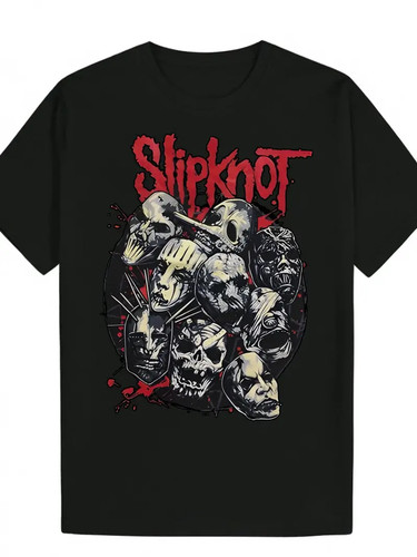 Black Polyester Men's Slipknot Graphic Tee | Casual T-Shirt with Skull ...