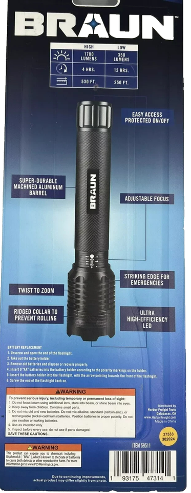BRAUN 1700 Lumen Multi- Purpose Zoom Flashlight- # 59511 NEW | eBay