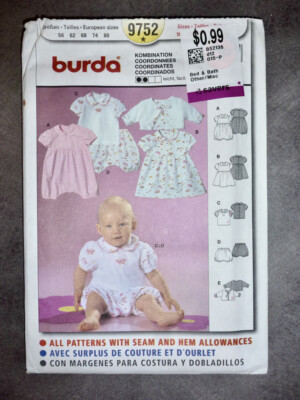 NEW BURDA PATTERN #9752 5 INTERCHANGEABLE OUTFIT PIECES - GIRLS 1M-12M ...