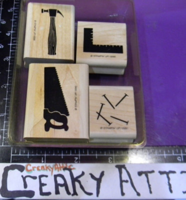 STAMPIN UP TOOL TIME 4 RUBBER STAMPS HAMMER SAW NAILS SQUARECREAKYATTIC ...