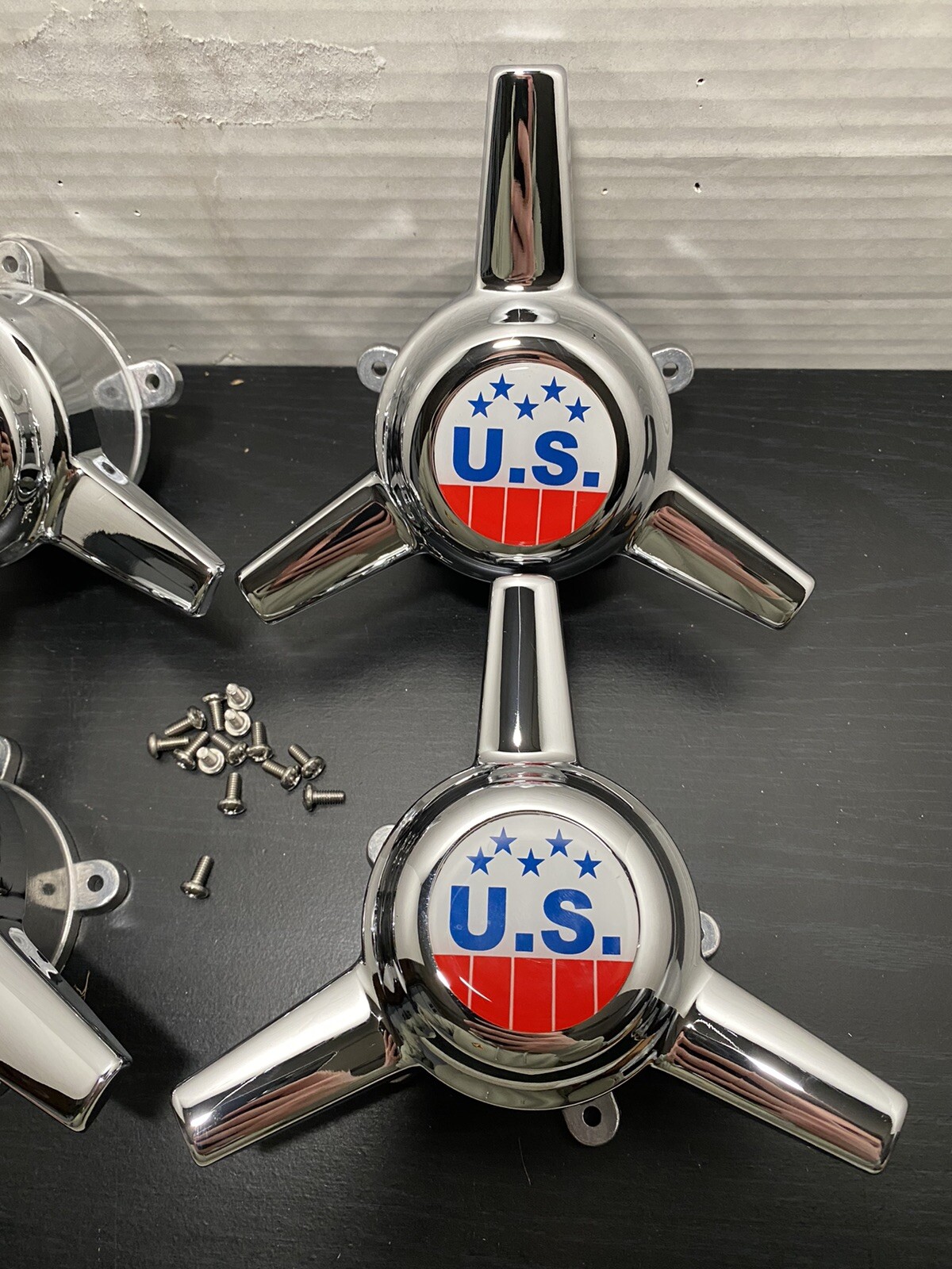 (4) U.S MAG SPINNERS CENTER CAPS 5 LUG U.S MAG WHEELS, 2"1/8 SPACING ...