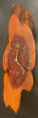 Vintage Mid Century Laquered Cypress Live Edge Wood Clock Wooden Wall ...