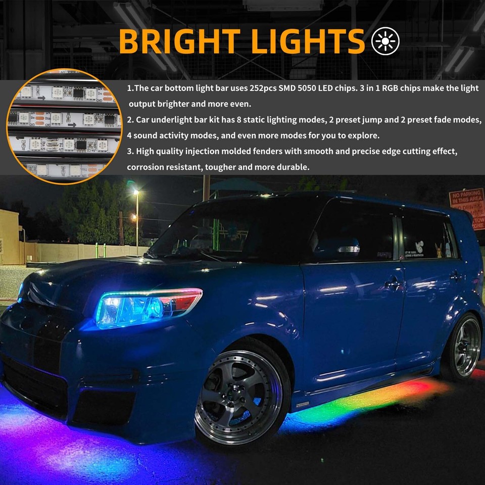 Car RGB LED Strip Bar Underglow Body Kit Neon Lights APP Remote for ...