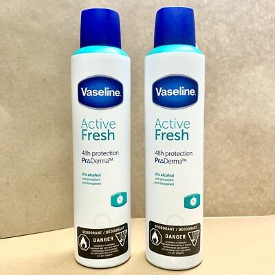 2pk Vaseline Active Fresh 48H ProDerma Antiperspirant Deodorant Spray 8 ...