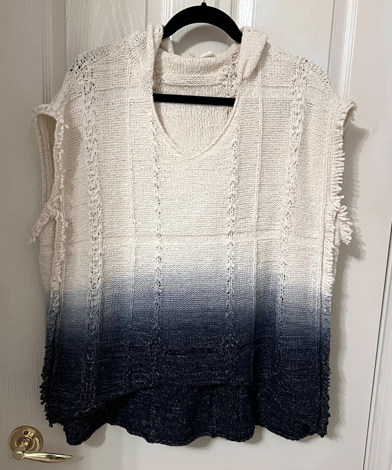 ANTHROPOLOGIE MOTH Beachside Hooded Blue Ombré Oversized Poncho Sweater ...