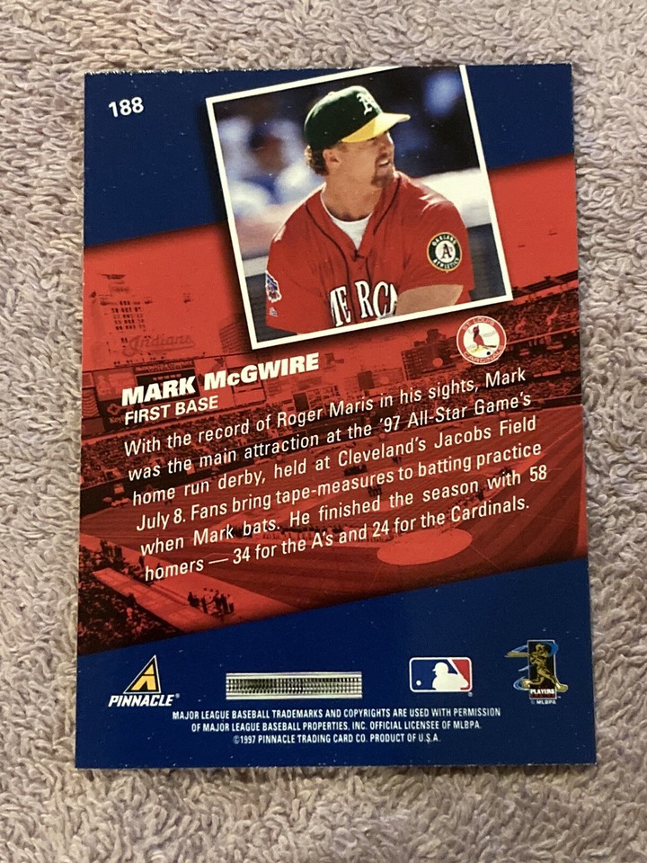 1997 Pinnacle Baseball Card #188 Mark McGwire Goin Jake St Louis ...