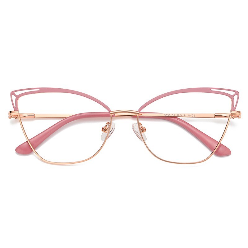 Cat Eye Metal TR Eyeglasses Frame Clear Lens Hollow-out Butterfly ...