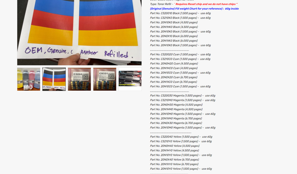 (120g x 4) Toner Refill ONLY for Lexmark C3224, C3326, CS331, CS431 ...