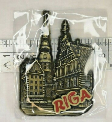 🧲 Souvenier Fridge metal Magnet from LATVIA flag city town map RIGA ...