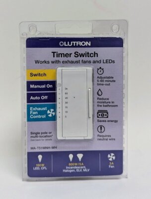Lutron MA-T51MNH-WH Maestro Countdown Timer Switch for Exhaust Fans and ...