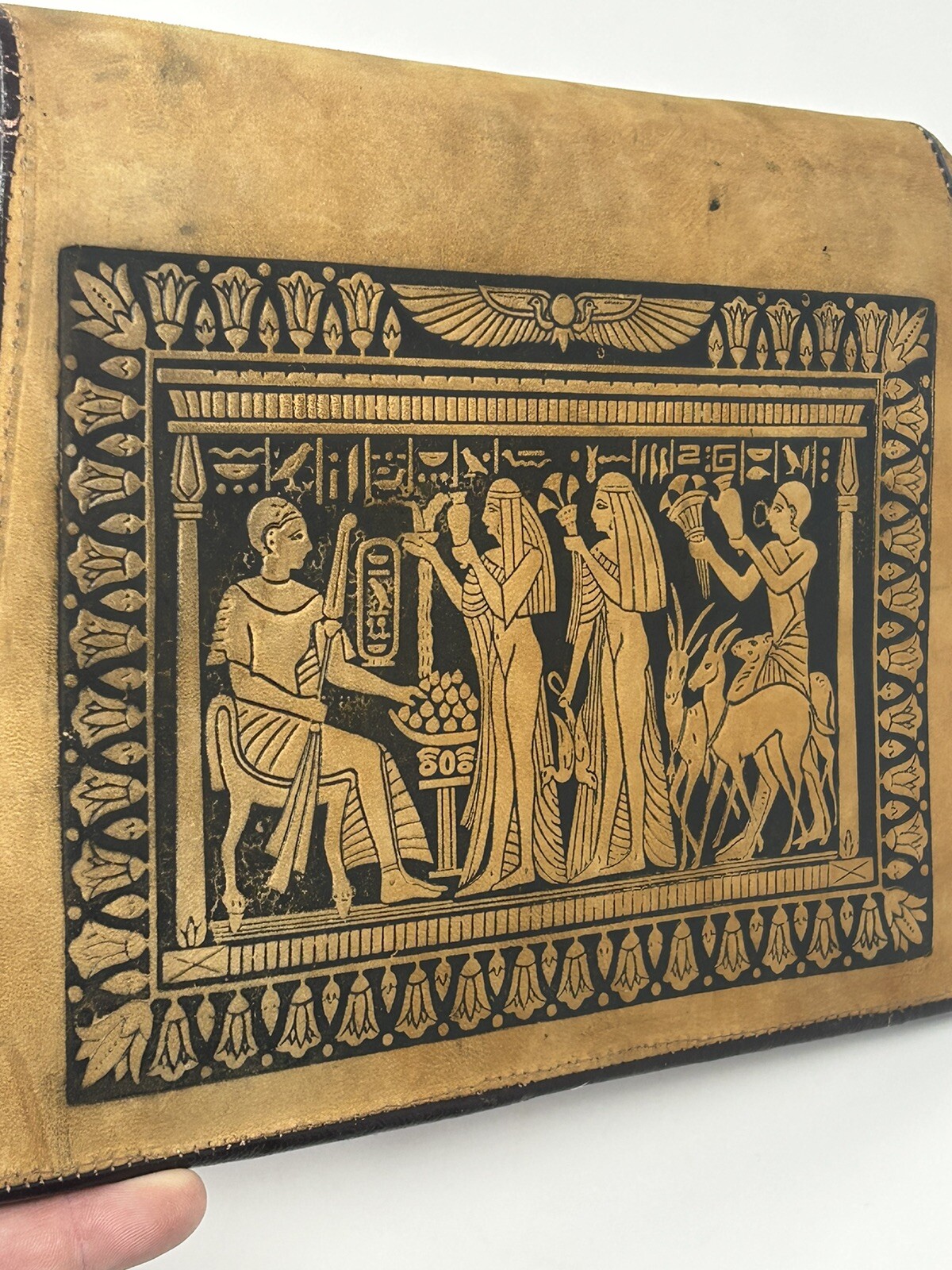 Vintage Egyptian Hieroglyphics Leather Tooled Embosse… - Gem