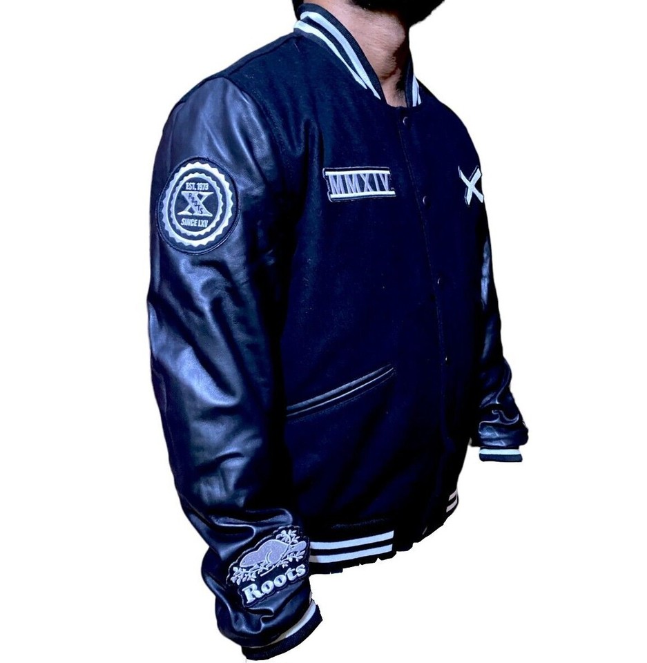 Mens The Weeknd XO Bomber Jacket | Black Wool leather Lettermen Varsity ...