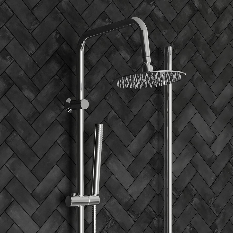 Traditional Bath Shower Mixer With 3 Way Round Rigid Riser Kit & Basin ...