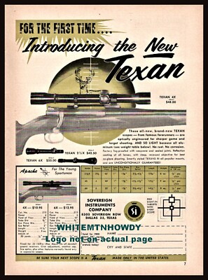 1958 TEXAN 4X Rifle Scope w/original prices Sovereign Instruments PRINT ...