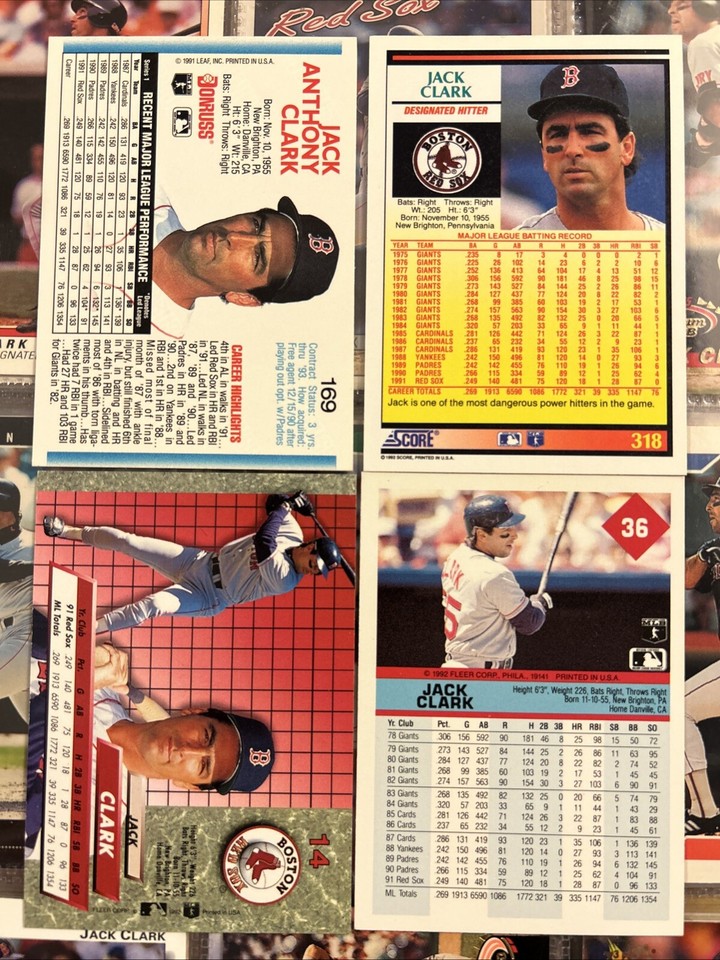 Jack Clark Baseball Card Lot (4)Boston Red Sox | eBay