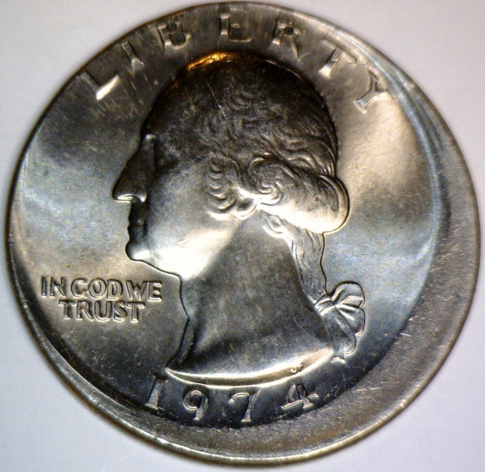 1974 ERROR OFF CENTER Washington Quarter BU + Coin NICE O/C LOT #18 NR ...